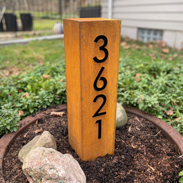 Rusted Metal House Number Column : Modern Address Column with Solar Li ...