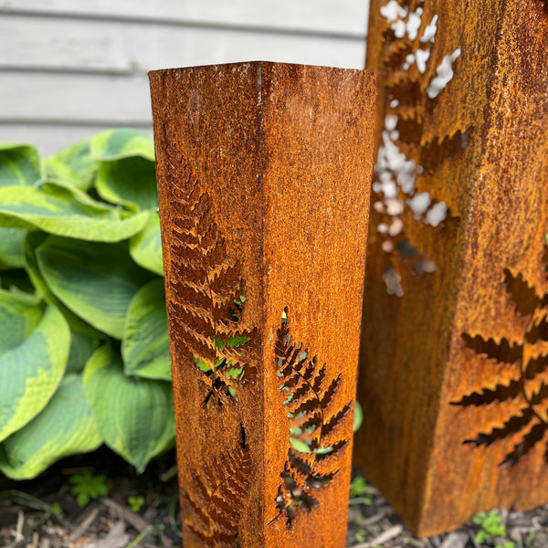 Rusted Metal Fern Garden Column | Fern Garden Art - Raw Rutes