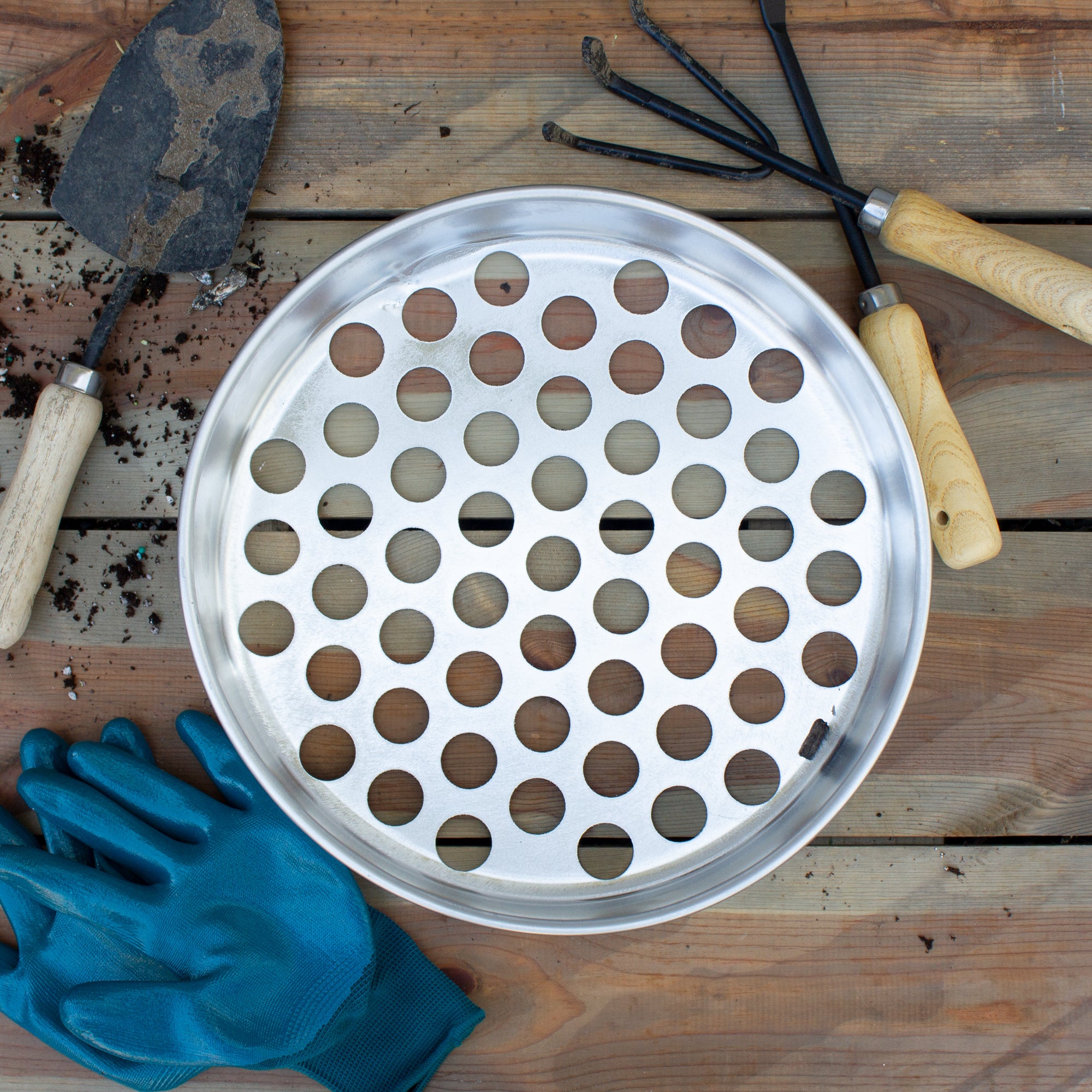 Round 12 inch Metal Garden Sifter - Multiple Size Hole Variations - Raw ...